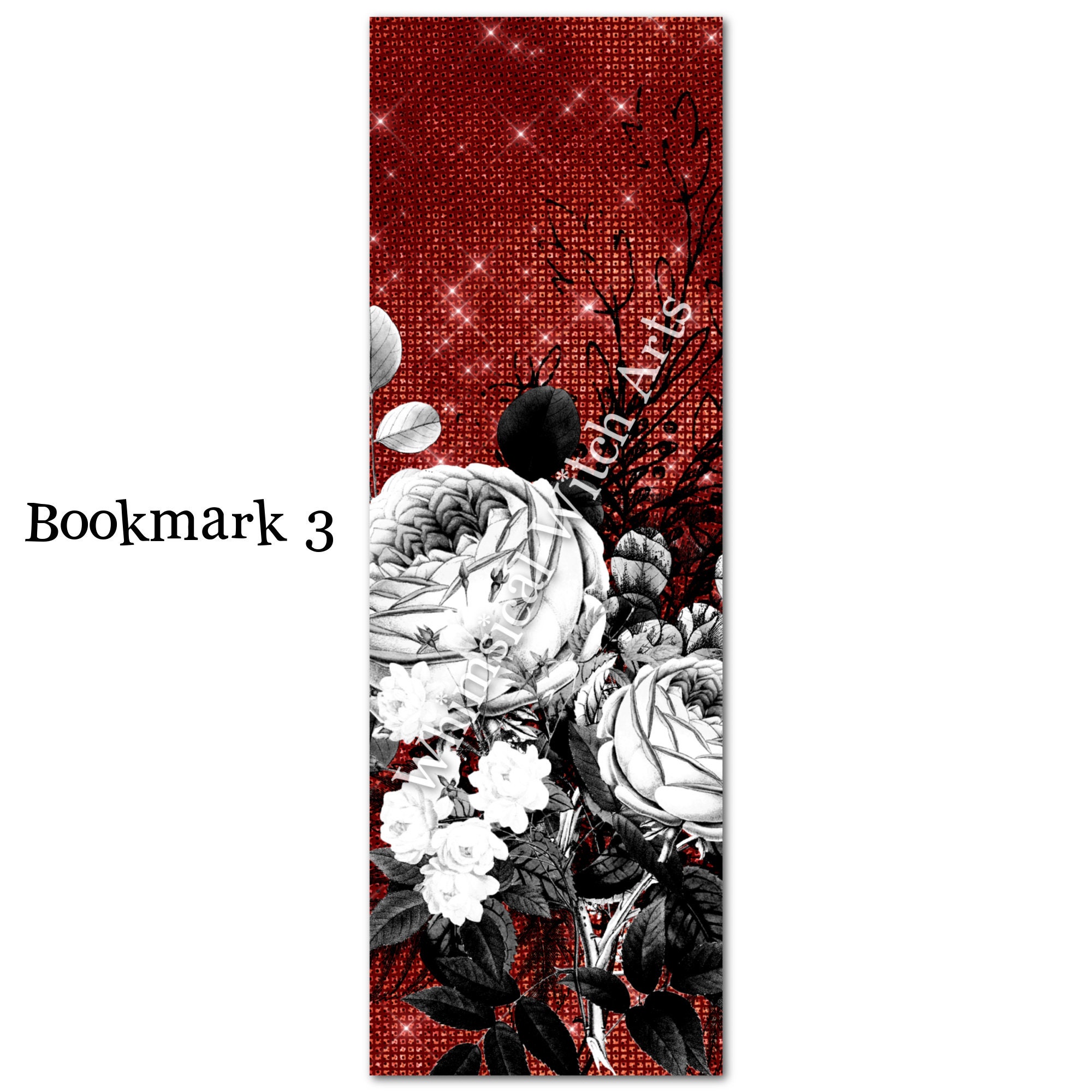 Red Floral Printable Bookmark Collection, Printable Bookmark Set ...