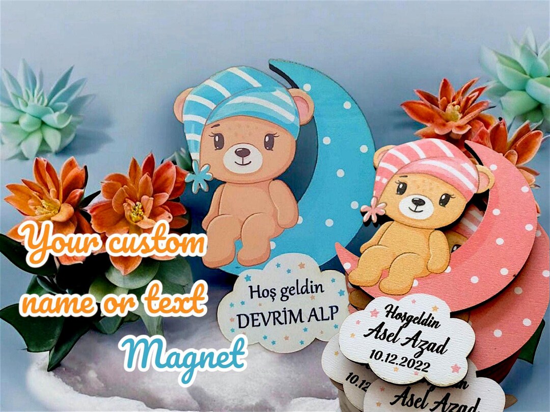 Personalized Magnet Teddy Bear Baby Shower Favors, Custom Teddy Bear ...