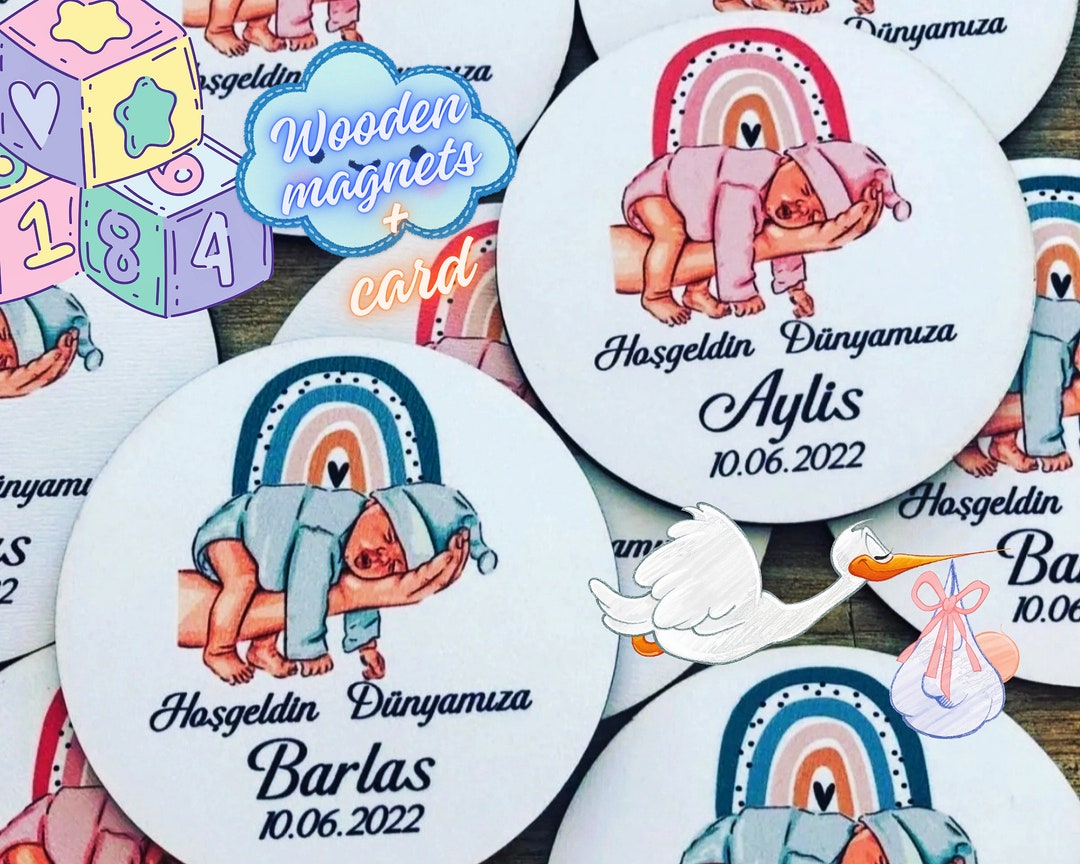 Custom Wooden Magnet Rainbow Baby Shower Favors, Magnet Rainbow Baby ...