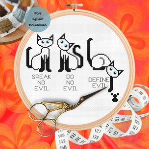 Speak No Evil Counted Cross Stitch Pattern Funny Modern Easy Beginner ...