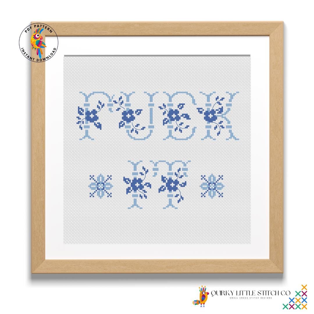 Fuck It Counted Cross Stitch Pattern Delft Blue Easy Beginner Sampler ...