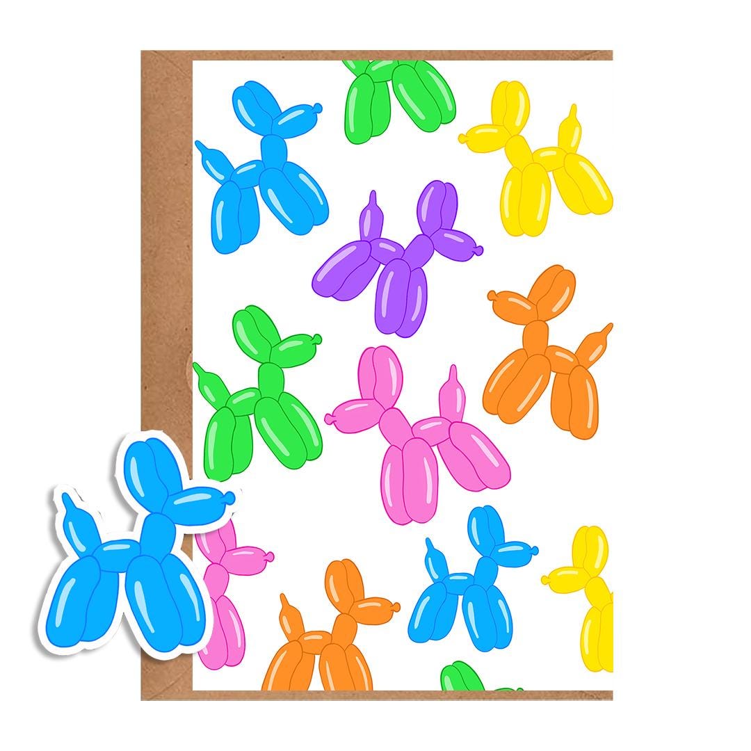 Balloon Animal Card and Sticker | Just Because Card | Blank Greeting ...
