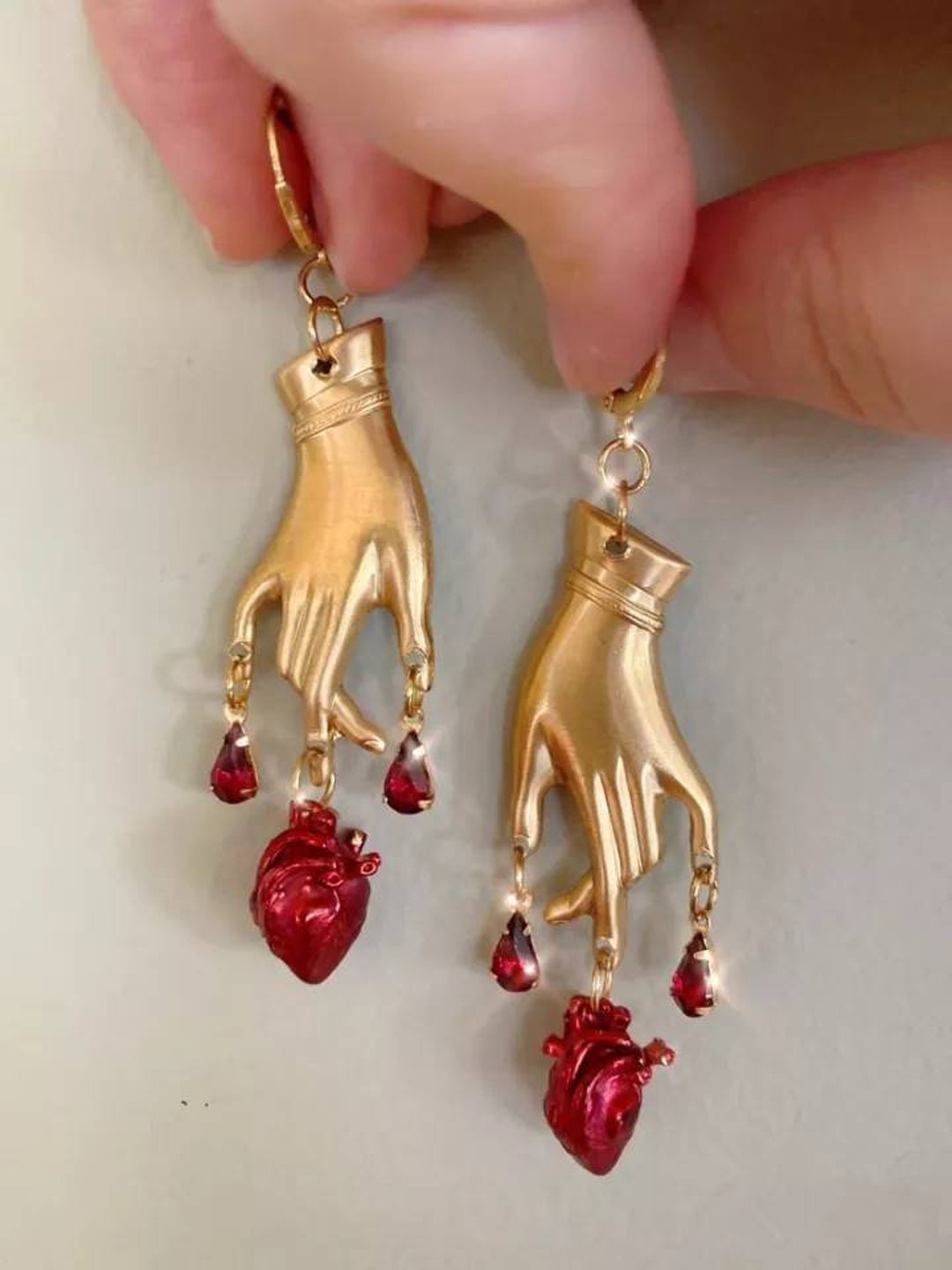 Bleeding Heart Dagger Dangle Earrings With Red Blood Drops Witchy ...