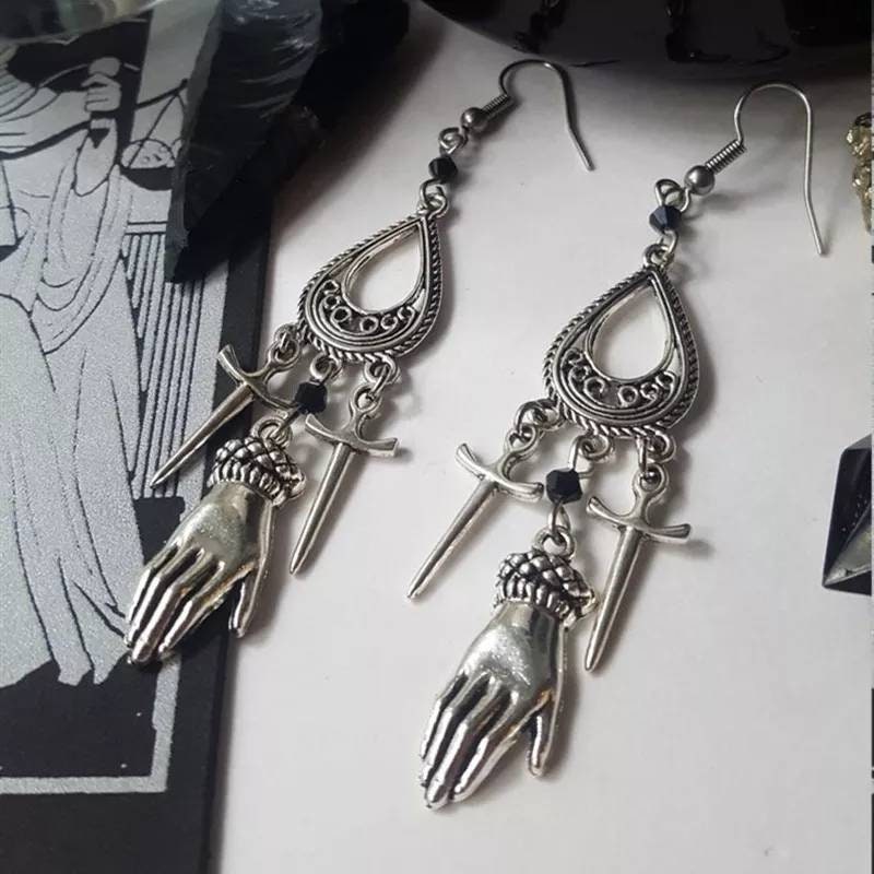 Bleeding Heart Dagger Dangle Earrings With Red Blood Drops Witchy ...