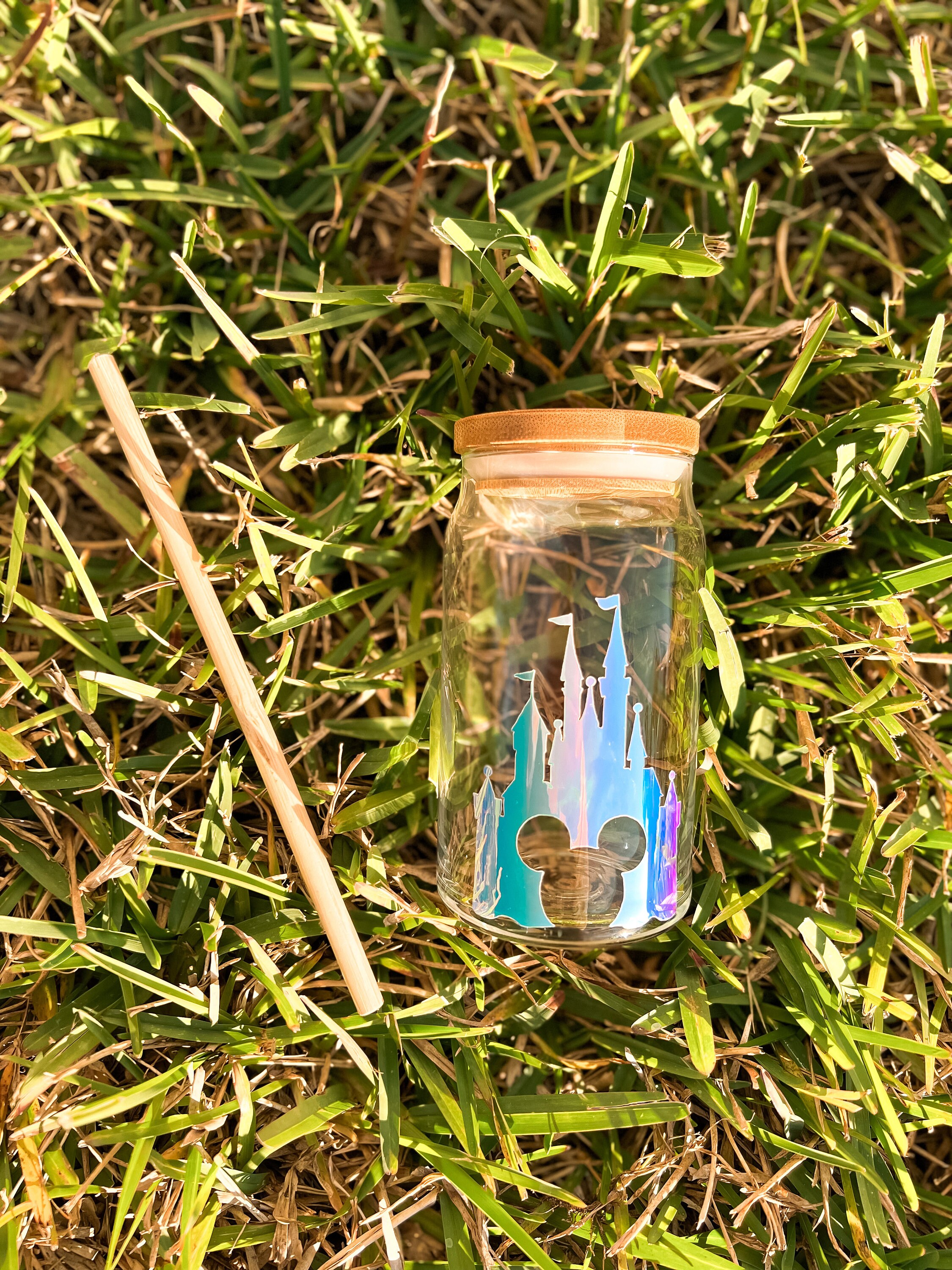 Holographic Disney Castle Beer Glass With Bamboo Lid & Straw - Etsy