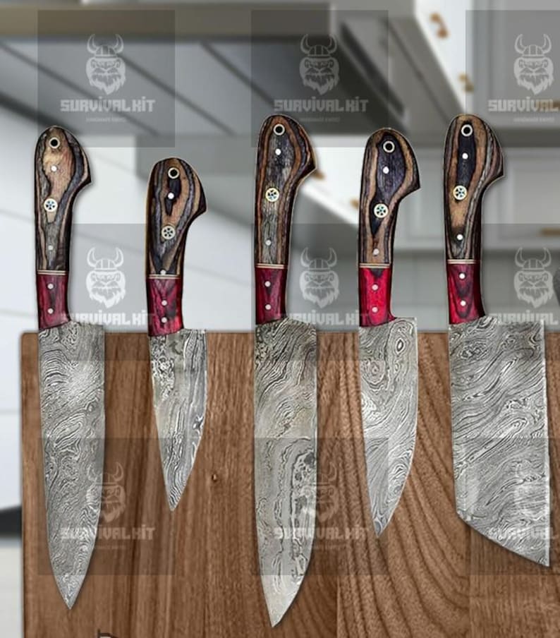 Hand Forged Damascus Chef Knife Set High Carbon Steel, Walnut Handle ...