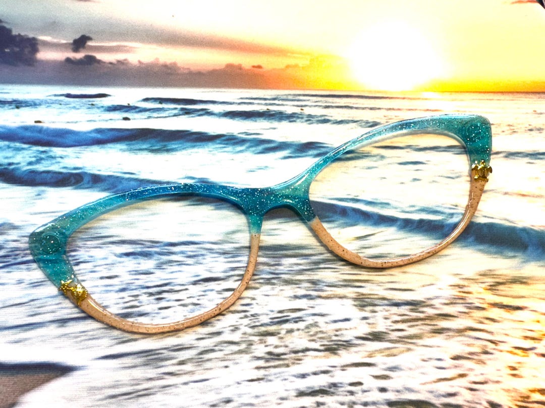Semi-transluscent Beach Ocean Shell Turtle Eyeglasses Toppers With Real ...