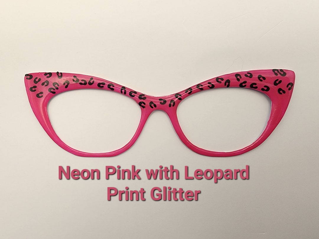 Neon Pink Cateye Toppers With Leopard Print Glitter ella-compatible - Etsy