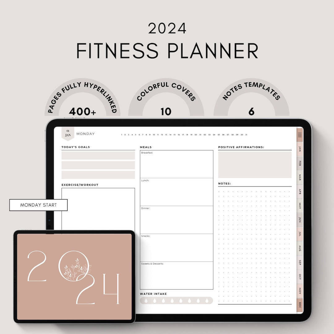 2024 MONDAY Start Fitness Digital Planner Weight Loss Journal Workout ...