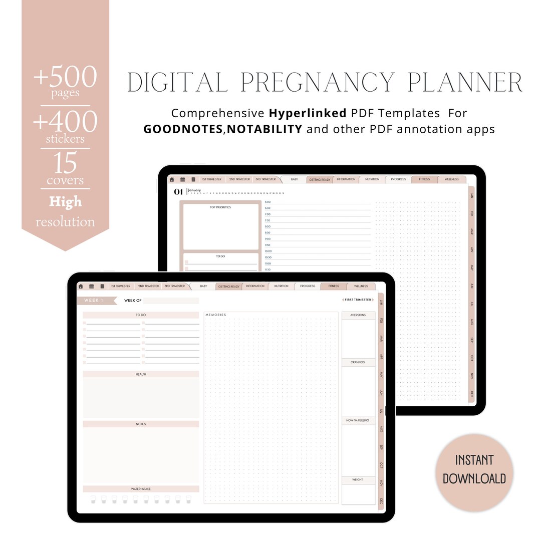 Digital Pregnancy Planner | Undated Pregnancy Journal | Hyperlinked ...