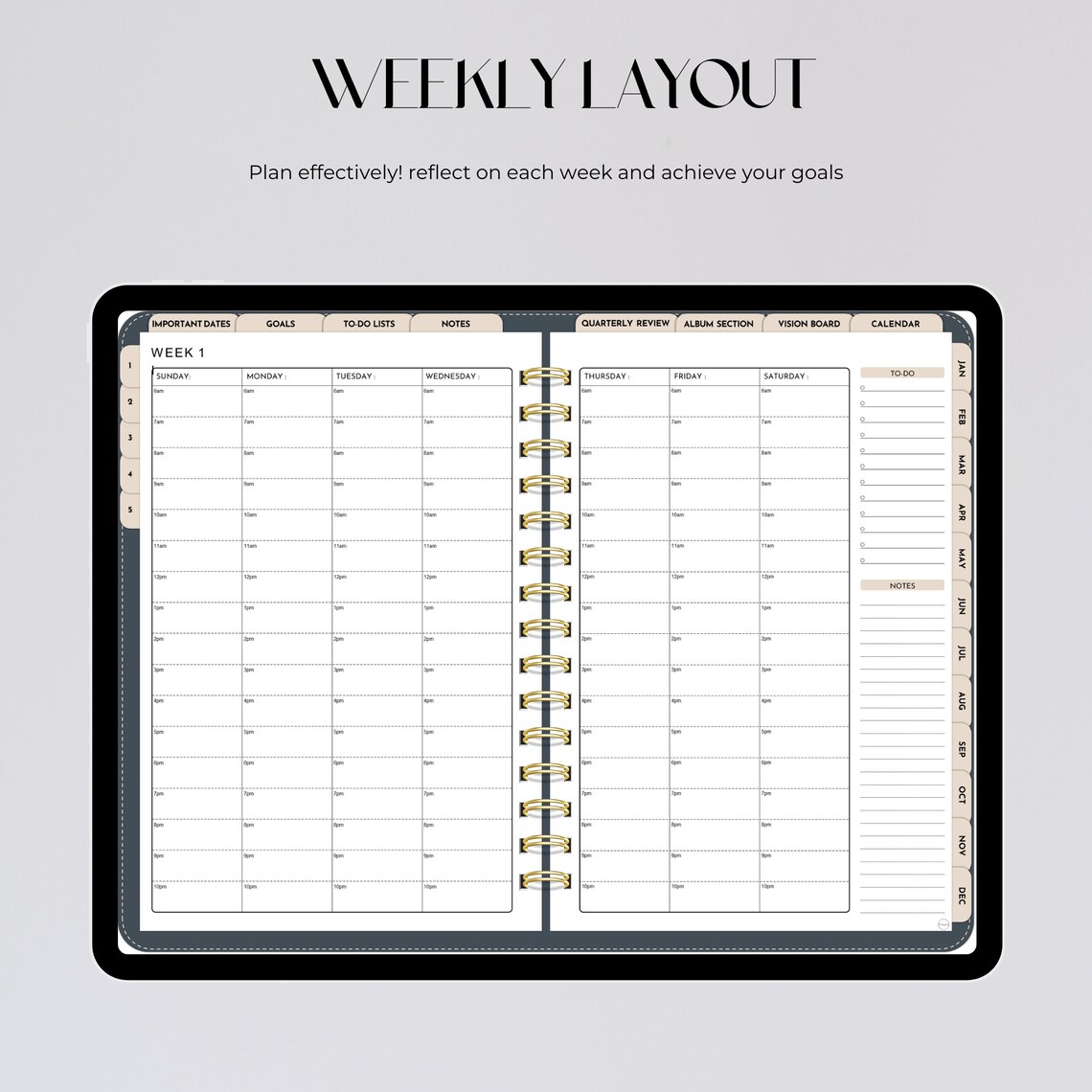 SUNDAY Start Undated Digital Planner | Hyperlinked Digital Planner ...