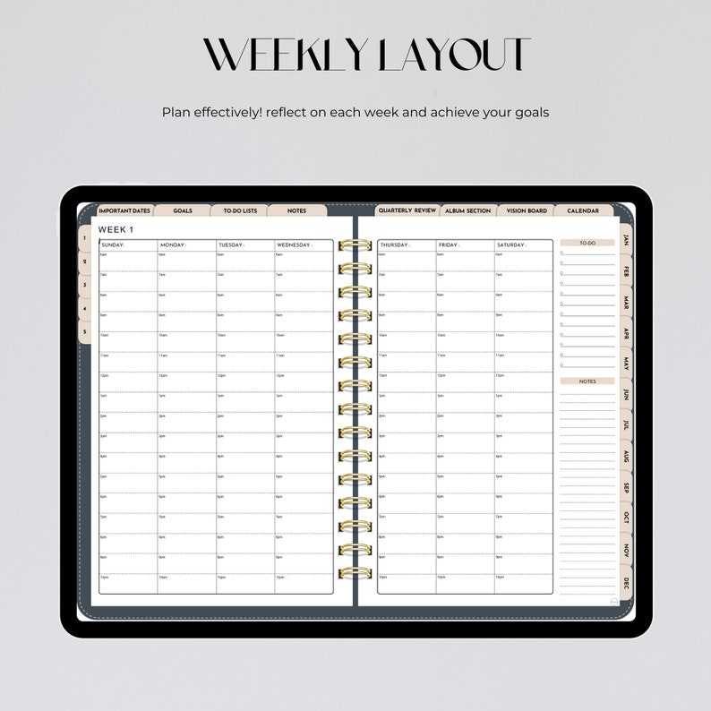 SUNDAY Start Undated Digital Planner | Hyperlinked Digital Planner ...