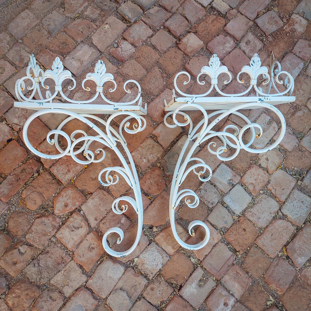 Pair of Decorative Meal Fleur De Lis Garden Wall Corbels - French ...