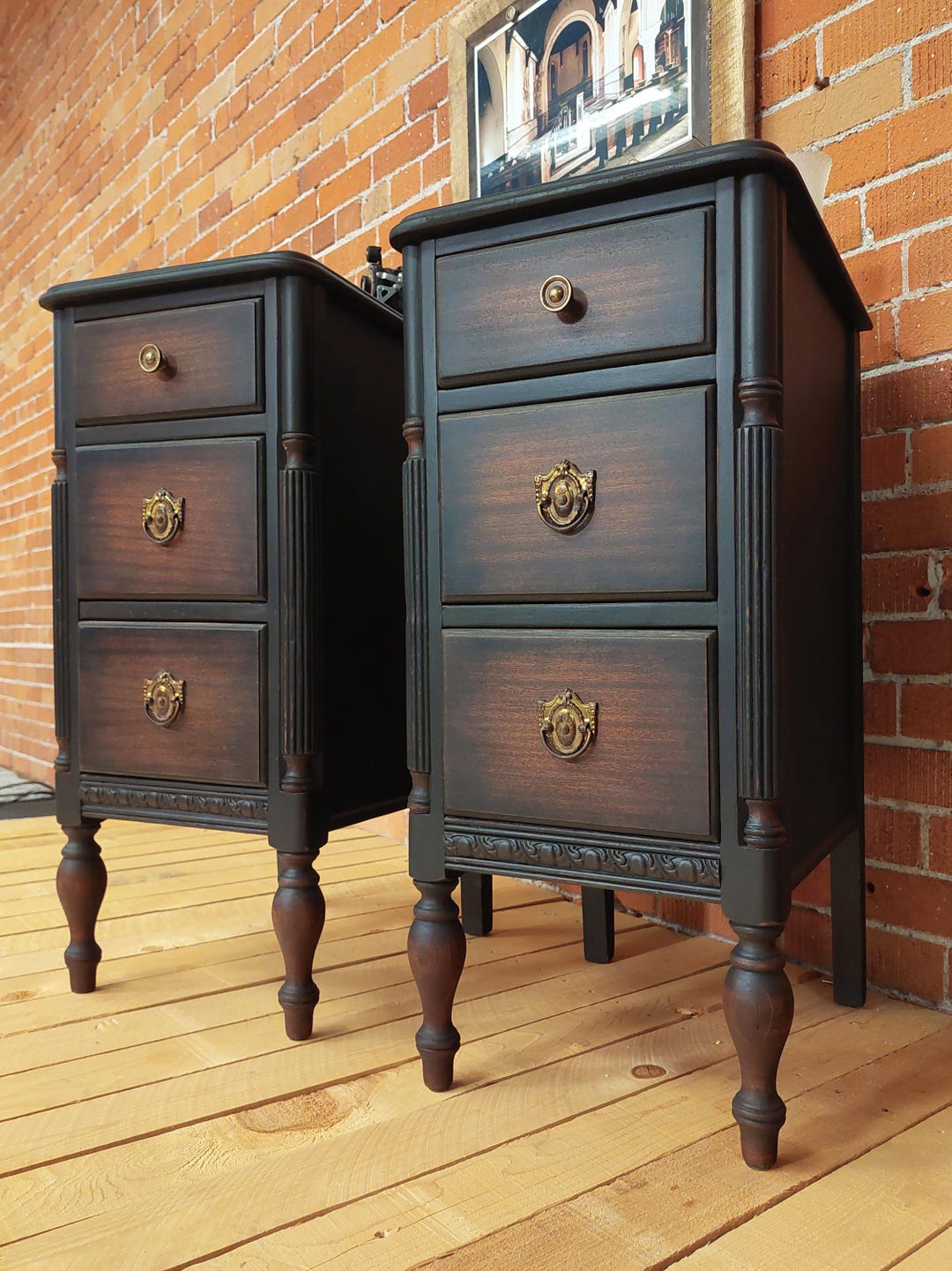 Elegance in Black and Brown - Matching Set of 3-drawer Antique ...