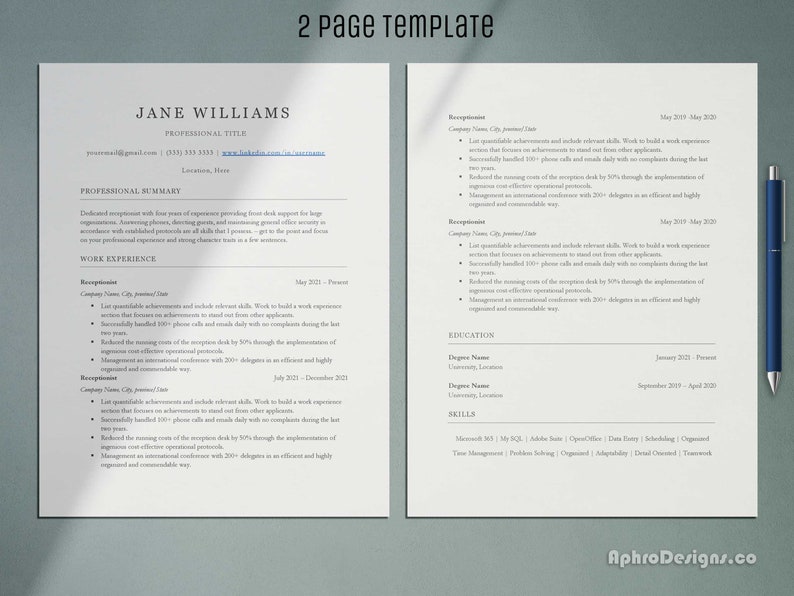Professional ATS Resume Template for Microsoft Word, Clean, Modern ...