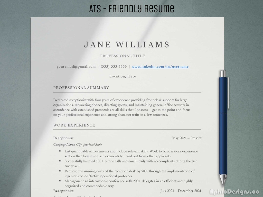 Professional ATS Resume Template for Microsoft Word, Clean, Modern ...