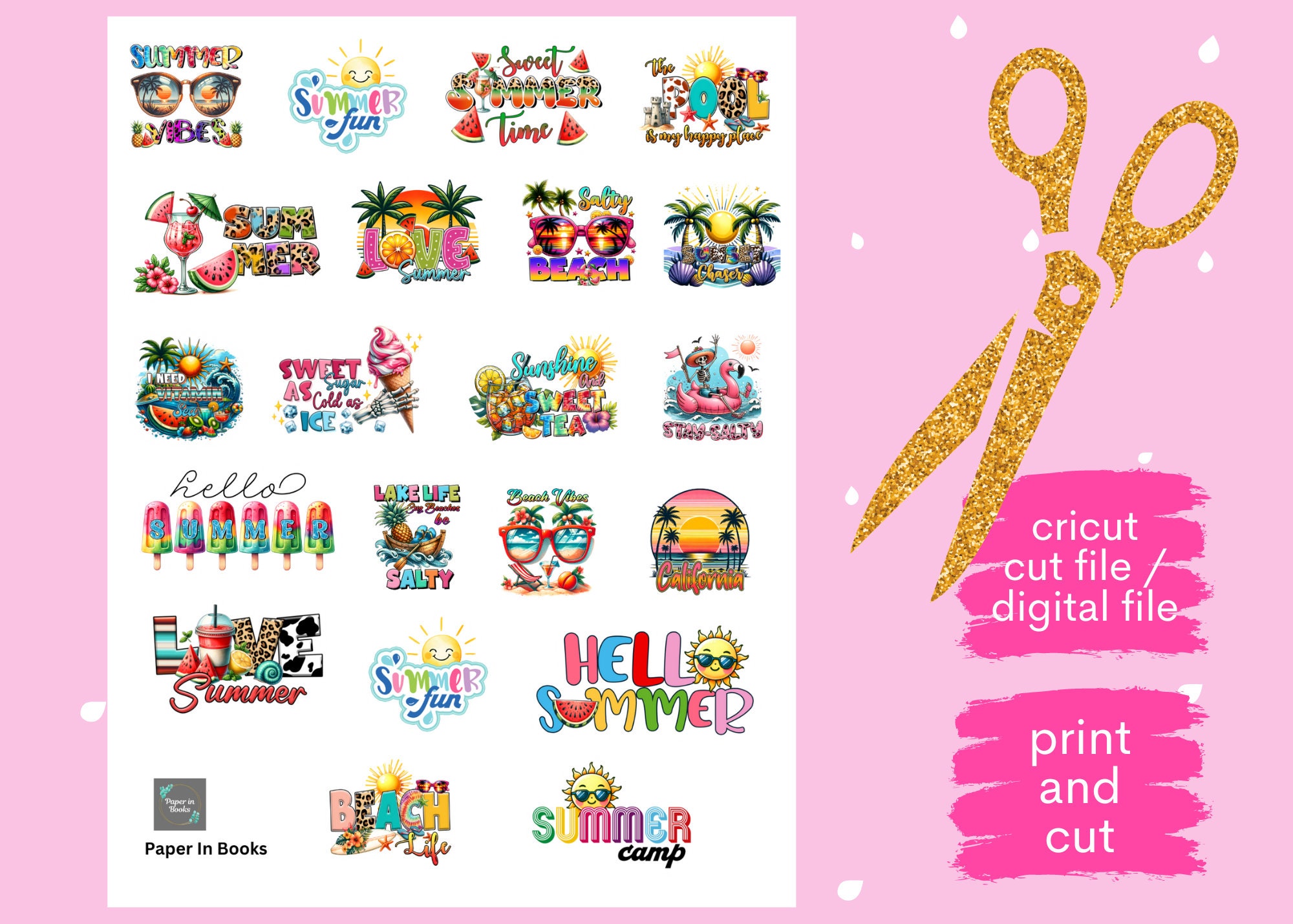 Printable and Digital Summer Stickers, Summer PNG Stickers, Beach ...