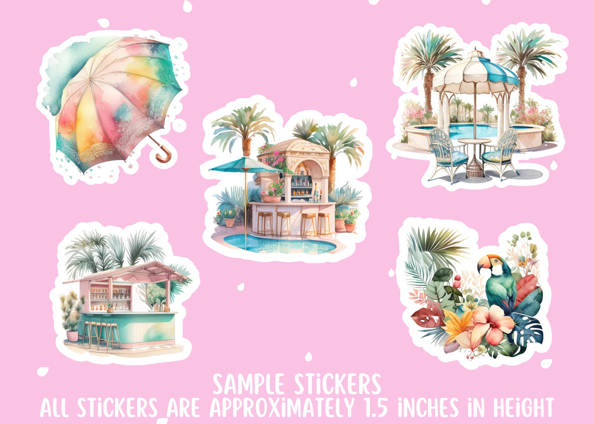 Printable Tropical Pool Party Stickers, Summer Pool Party Stickers ...