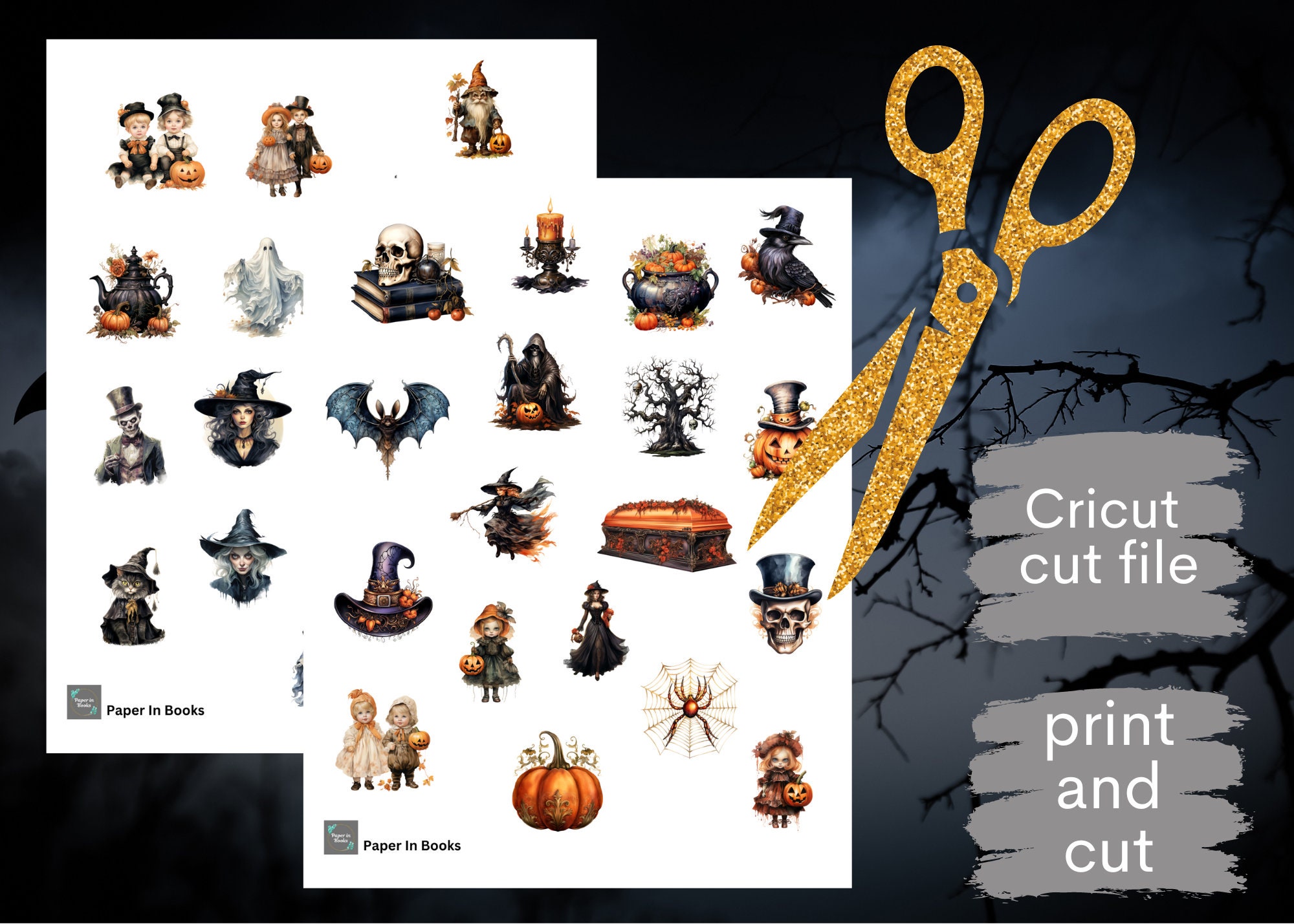 Printable Vintage Halloween Stickers, Printable Vintage Pumpkin ...