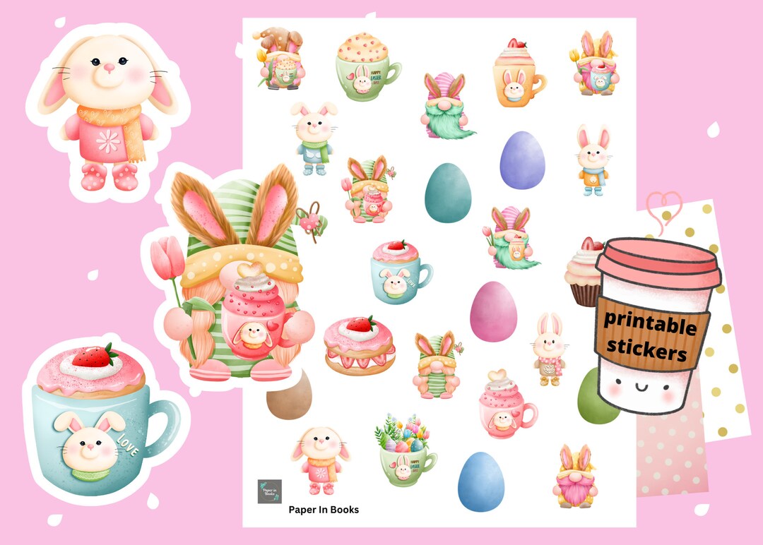 Printable Easter Stickers, Digital Easter Stickers, Easter Gnome ...