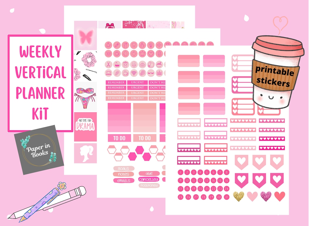 Printable Vertical Weekly Planner Sticker Kit, Printable Planner ...