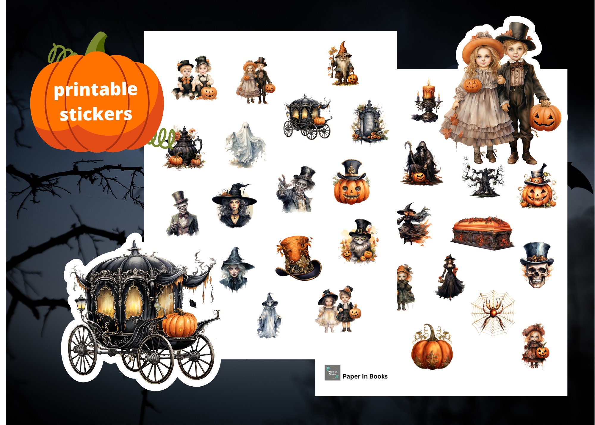Printable Vintage Halloween Stickers, Printable Vintage Pumpkin ...