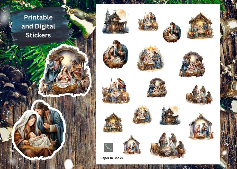 Printable Nativity Scene Stickers, Digital Nativity Stickers, Christmas ...
