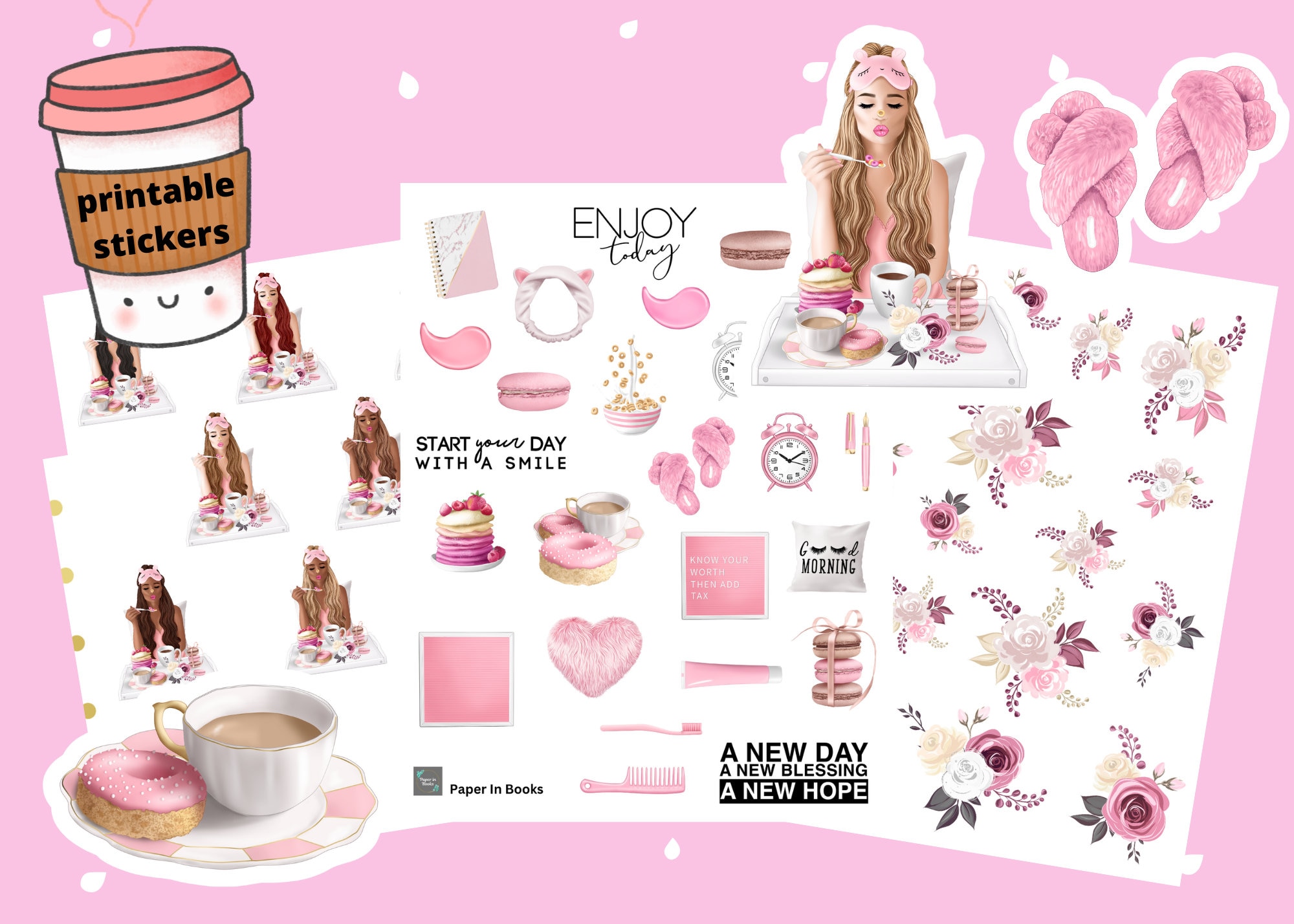 Self Care Digital Stickers, Printable Girl Boss Stickers, Boss Lady ...