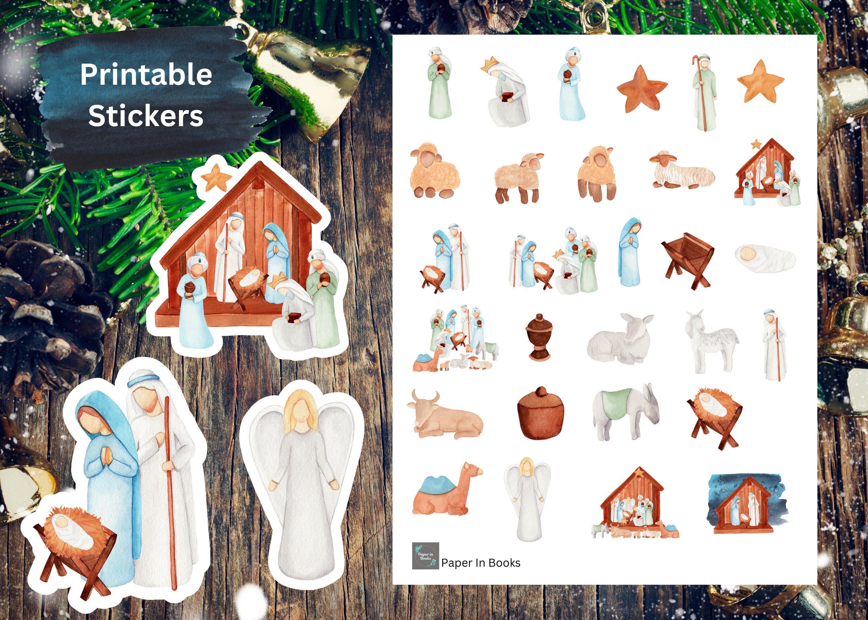 Printable Nativity Scene Stickers, Digital Nativity Stickers, Christmas ...