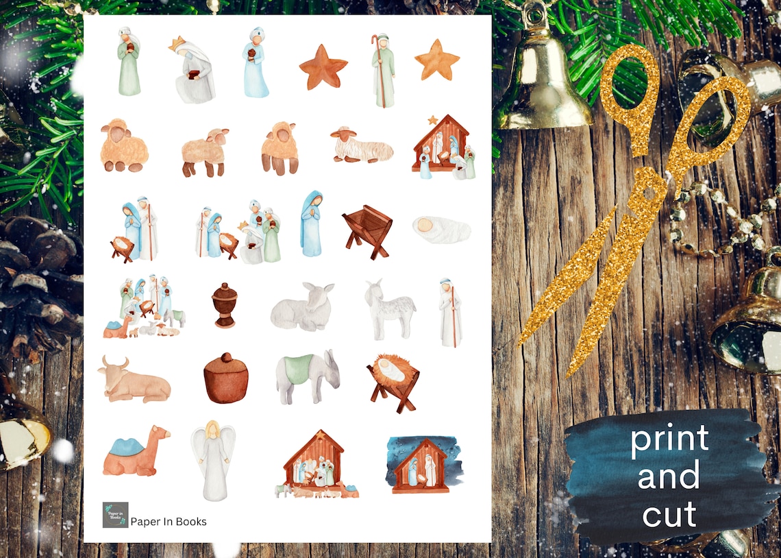 Printable Nativity Scene Stickers, Digital Nativity Stickers, Christmas ...