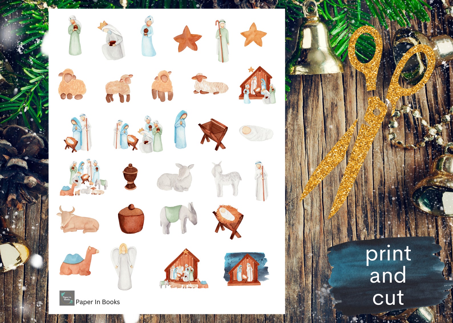Printable Nativity Scene Stickers, Digital Nativity Stickers, Christmas ...