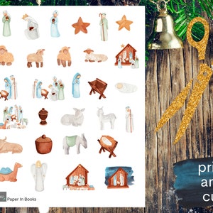 Printable Nativity Scene Stickers, Digital Nativity Stickers, Christmas ...