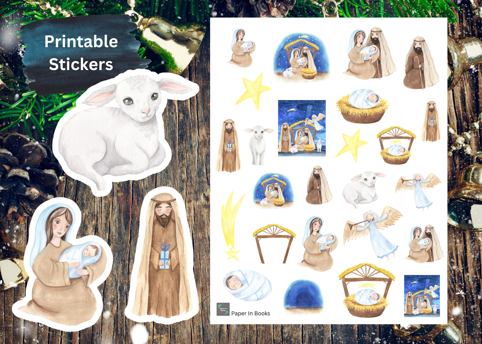 Printable Nativity Scene Stickers, Digital Nativity Stickers, Christmas ...