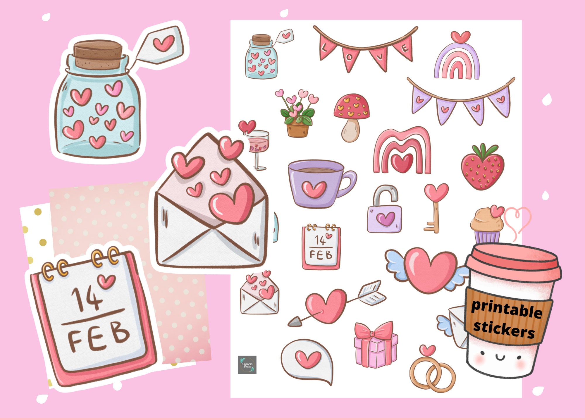 Printable Valentines Day Doodle Stickers, Printable Valentines Day ...