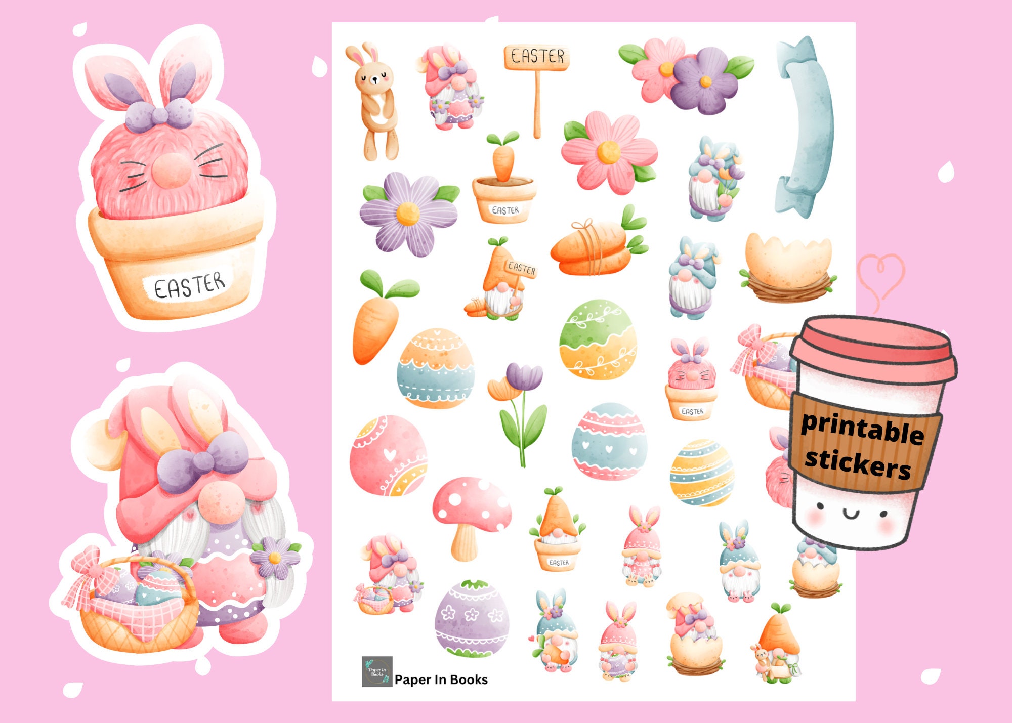 Printable Easter Stickers, Easter Gnome Stickers, Easter Digital ...