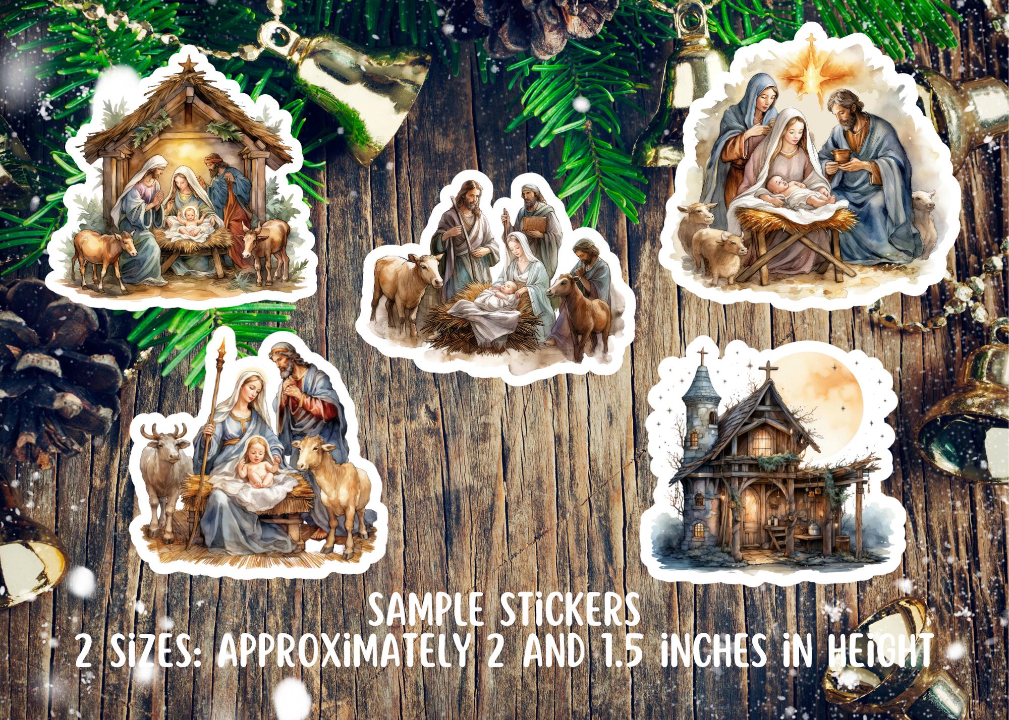 Printable Nativity Scene Stickers, Digital Nativity Stickers, Christmas ...