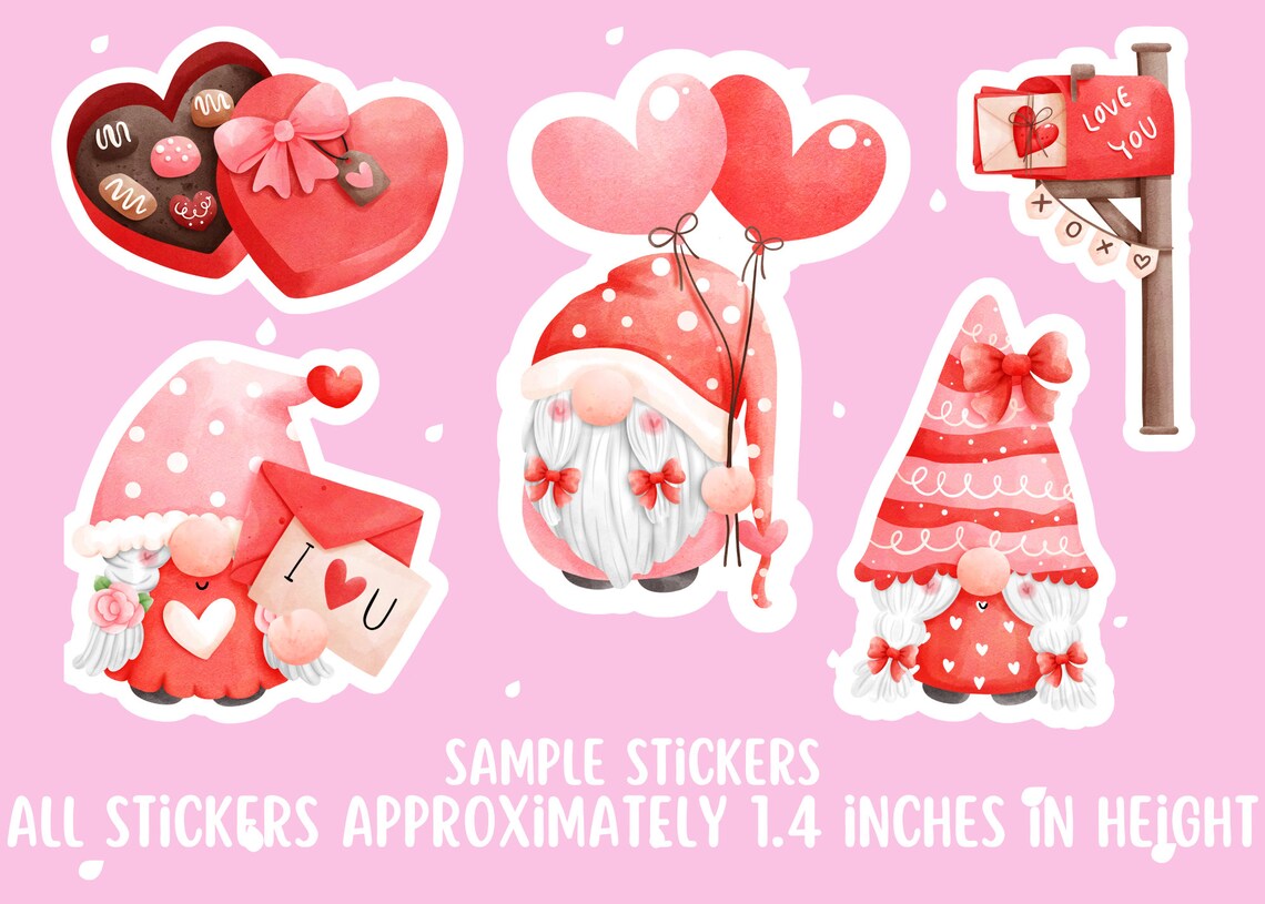 Valentine's Day Gnome Stickers, Hearts, Cricut, Planner (digital ...