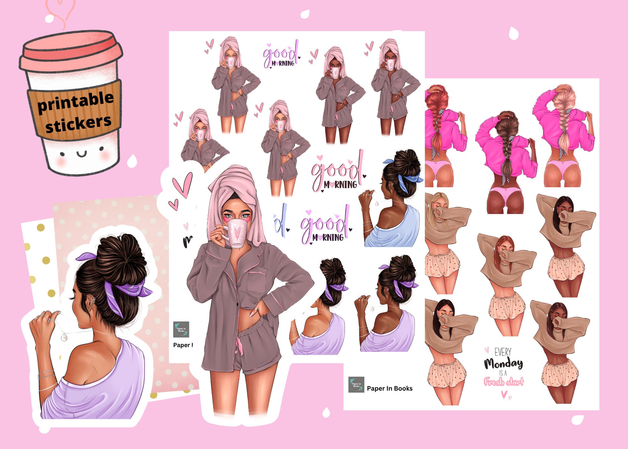 Relaxing Fashion Girl Stickers, Printable and Digital Boss Babe ...