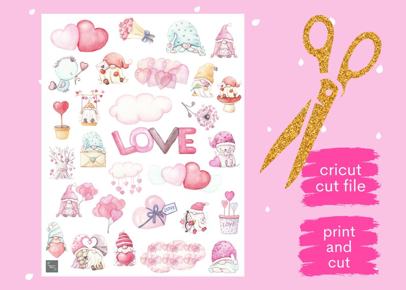 Printable Valentines Day Gnome Stickers, Printable Valentines Day ...