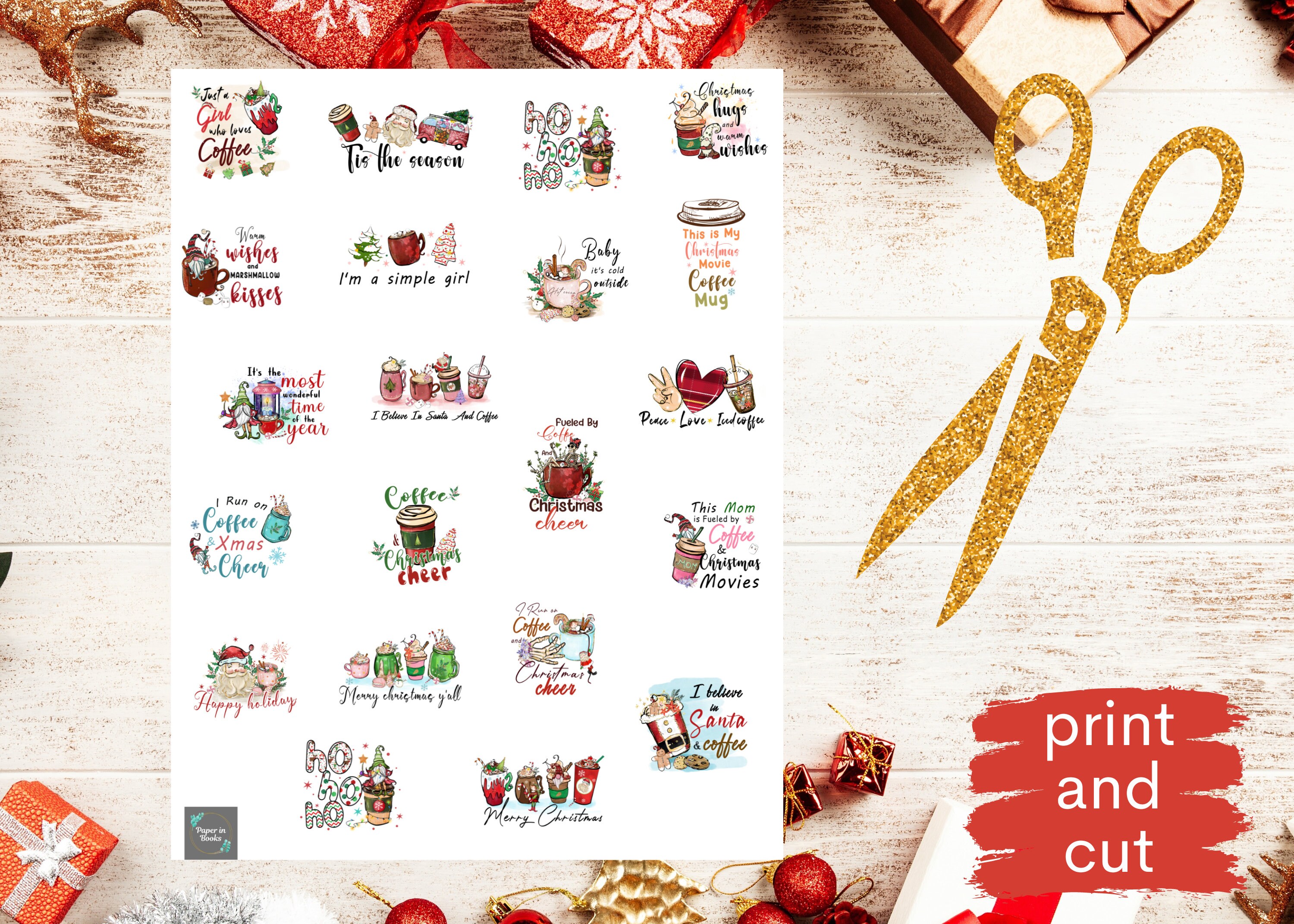 Printable Christmas Stickers, Digital Christmas Stickers, Christmas PNG ...