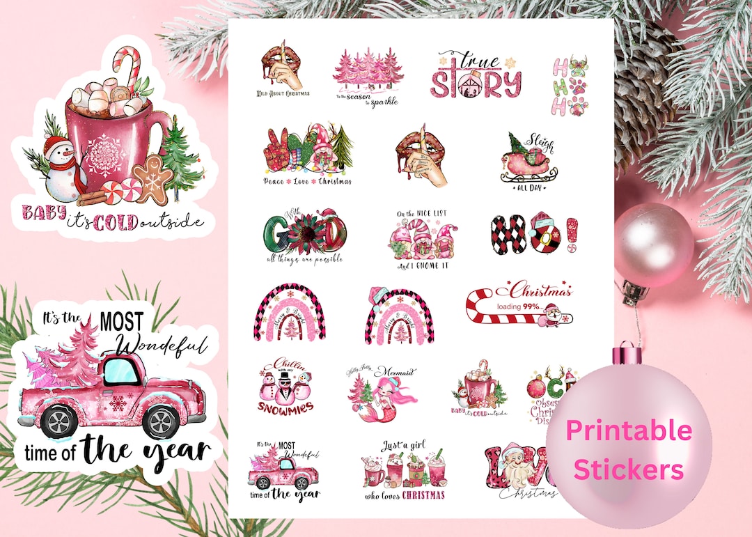 Pink Christmas Stickers, Holiday Stickers, Christmas Digital Stickers ...