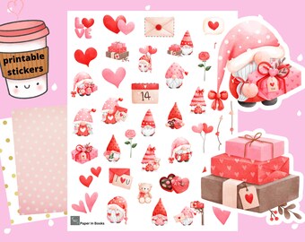 Printable Valentines Day Gnome Stickers, Printable Valentines Day ...