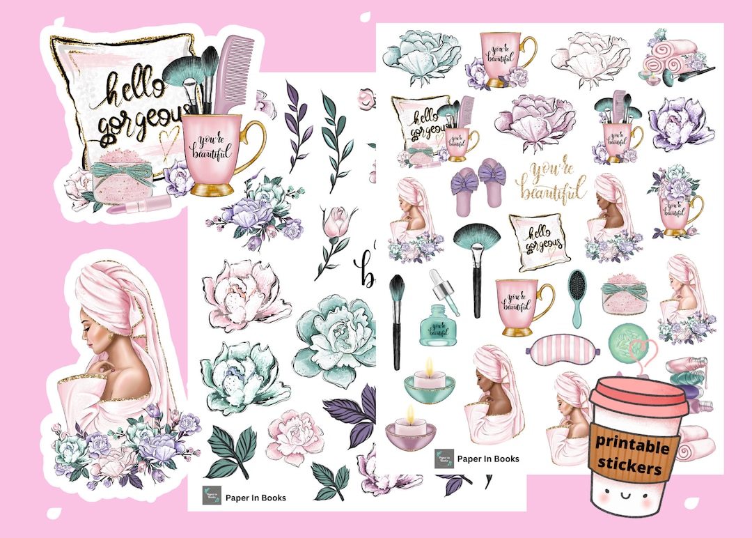 Relaxing Weekend Fashion Girl Printable Stickers, Printable and Digital ...