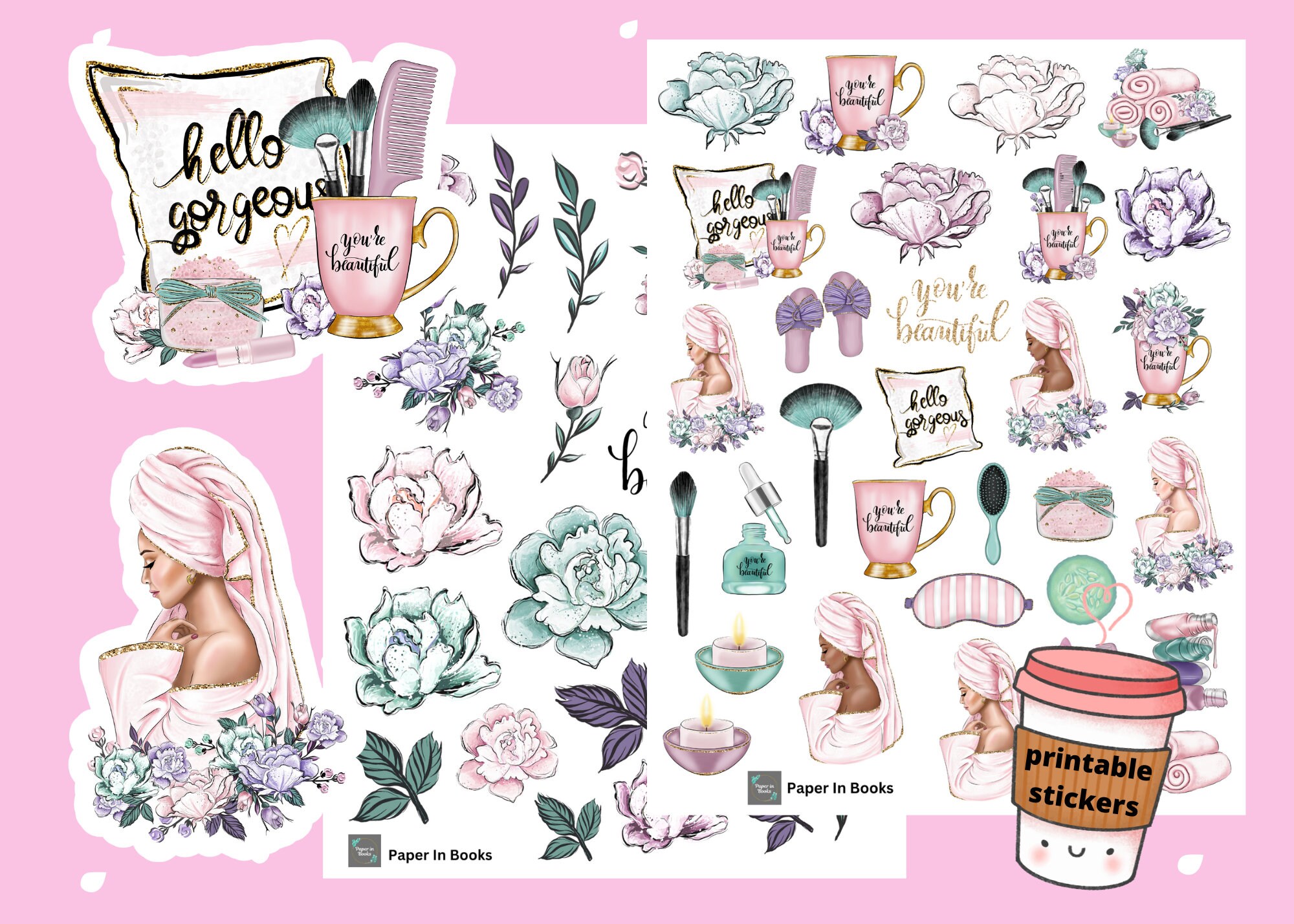 Relaxing Weekend Fashion Girl Printable Stickers, Printable and Digital ...