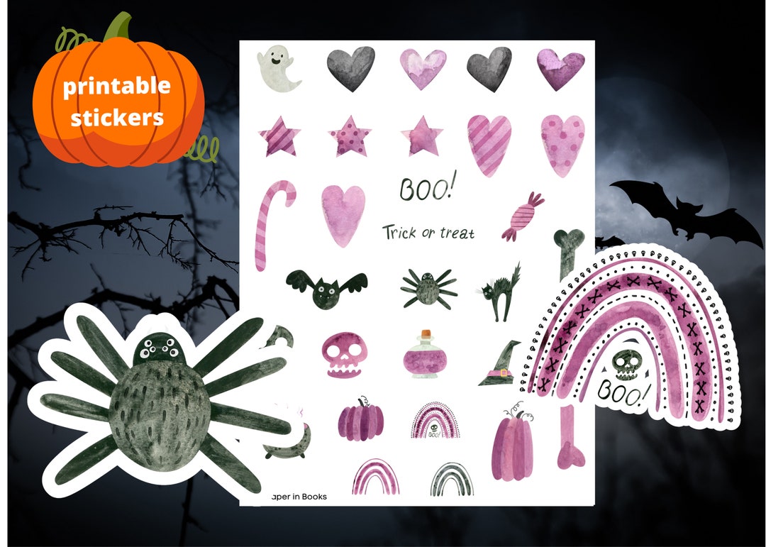 Halloween Stickers, Printable Halloween Stickers, Halloween Digital ...