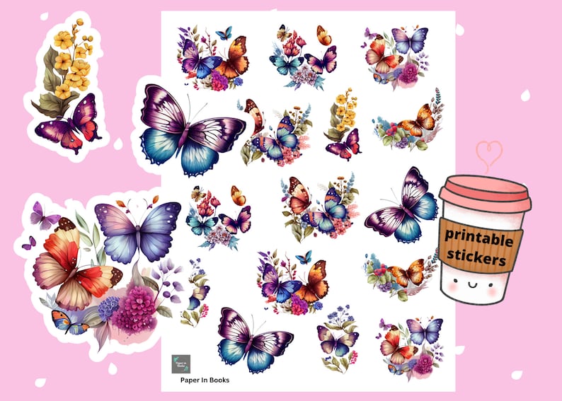 Printable Butterfly Stickers, Digital Butterfly Stickers, Spring ...