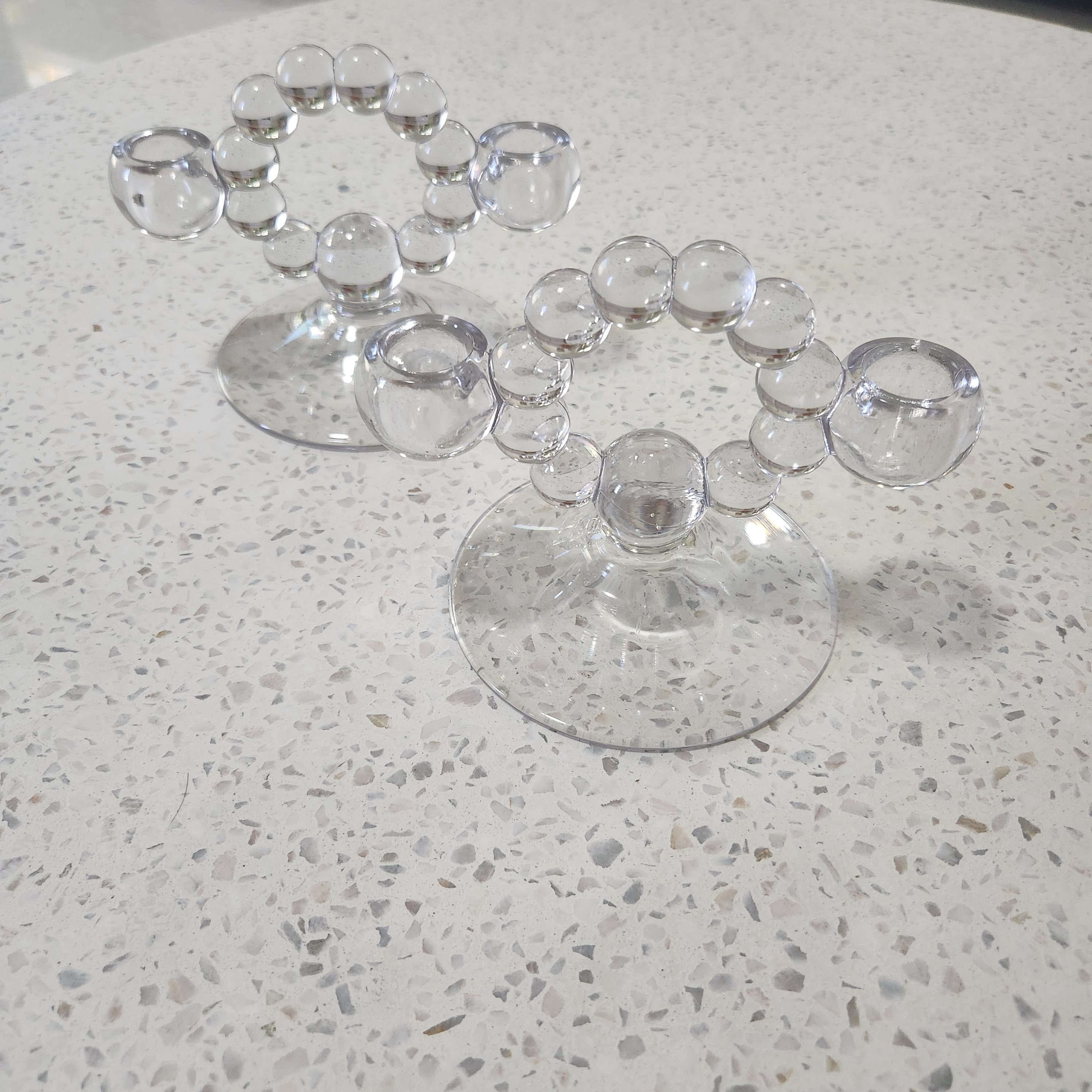 Set Of 2 Bubble Candlestick Holders Vintage Imperial Glass Clear Candle Holders Each Holds 2