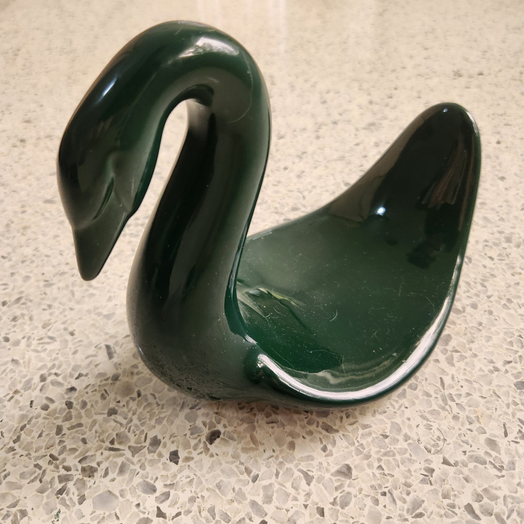 Dark Green Swan Ceramic Vintage Catch All - Elegant Swan Decor MCM - Etsy