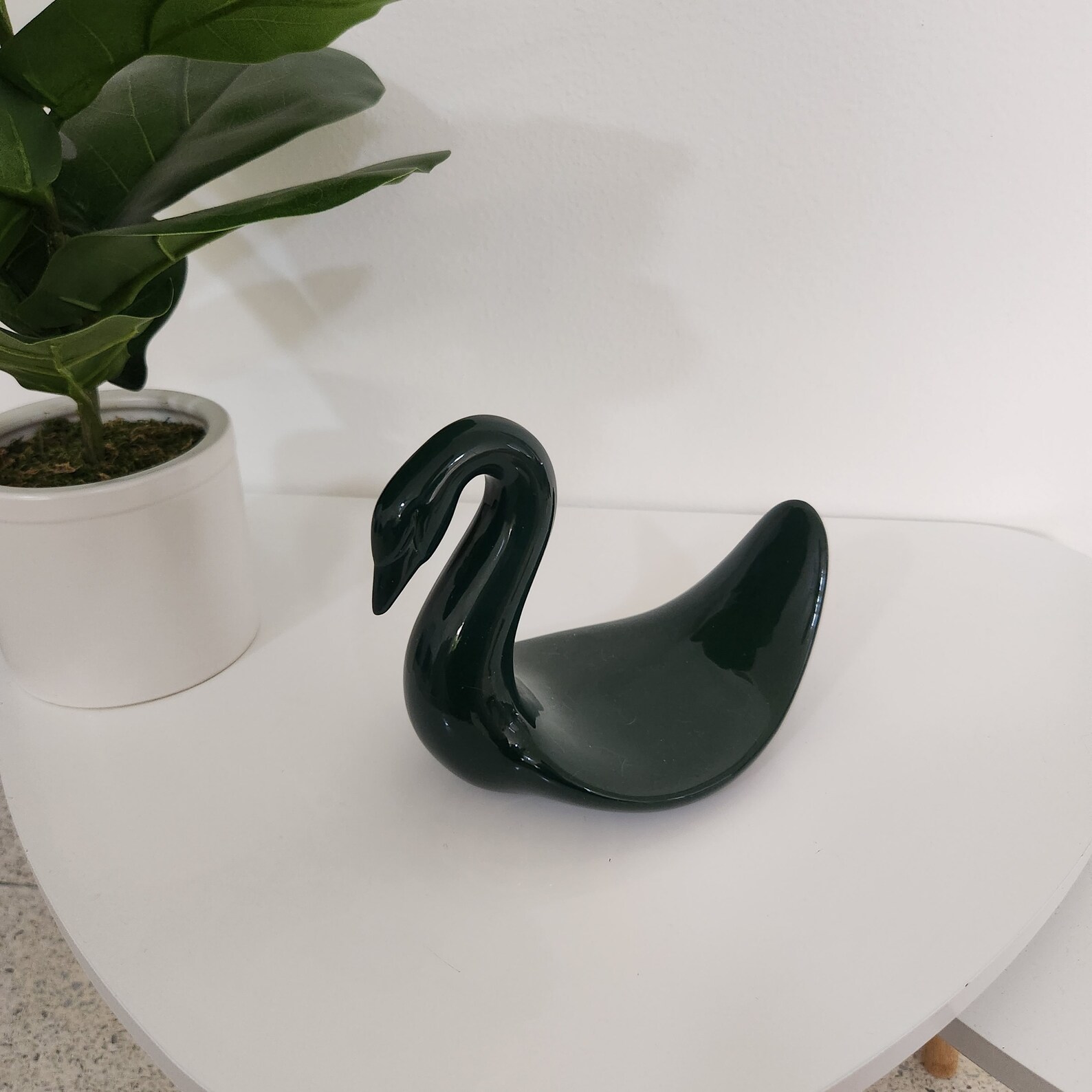 Dark Green Swan Ceramic Vintage Catch All - Elegant Swan Decor MCM - Etsy