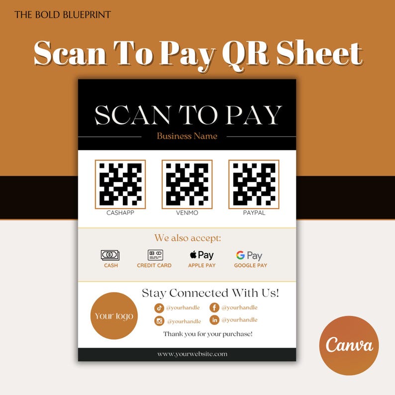 Editable Scan to Pay Sign Template | QR Code Payment Sign for ...